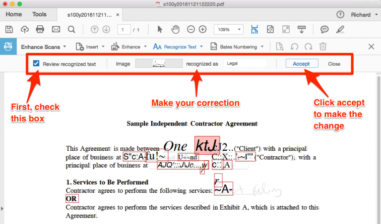 How to correct OCR errors using Adobe Acrobat - One Legal